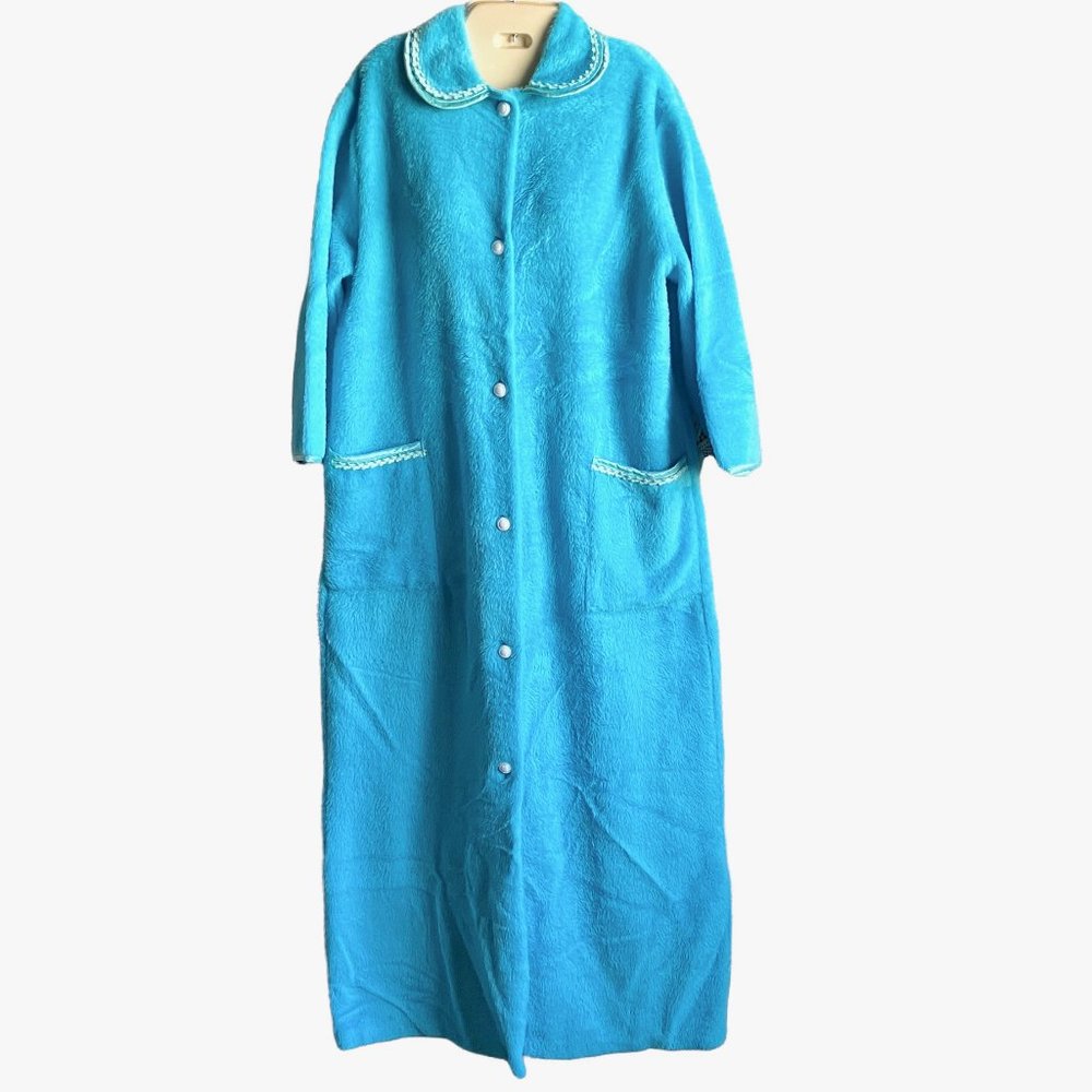 1970s Turquoise Fuzzy Full Length Robe - Gem